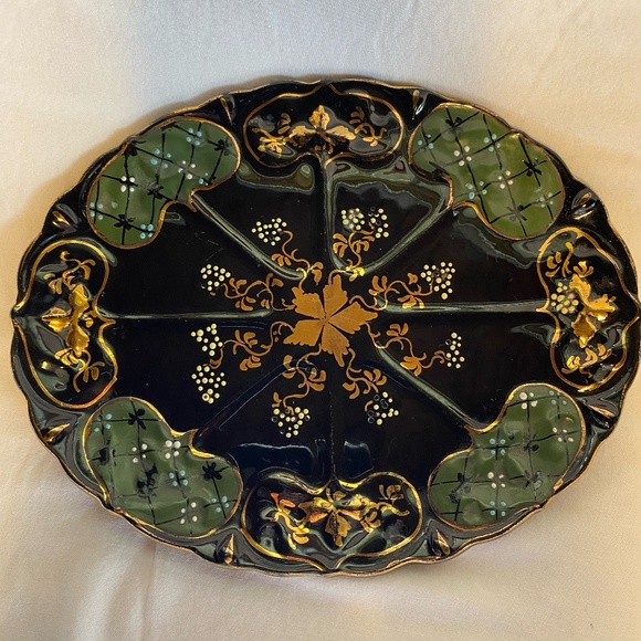 Dining | Vintage Glam Black Gold And Green Victorian Plate Jackfield ...